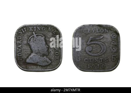 A closeup shot of a Sri Lankan or Ceylonian ten cents coin made in 1951 ...