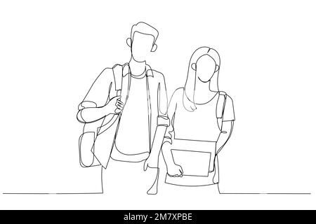 Drawing of two college students standing and posing in front of class ...