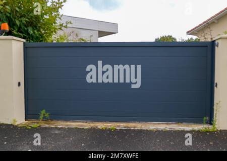 sliding gray gate double door steel big grey metal portal fence on ...