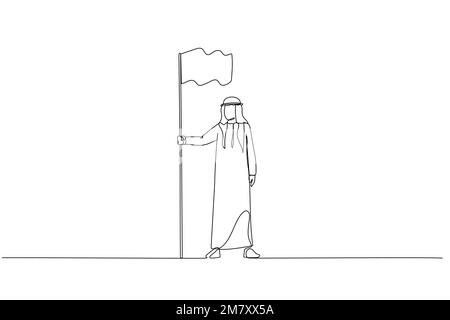 Drawing of businessman hold flag demonstrate goal achievement showing ...