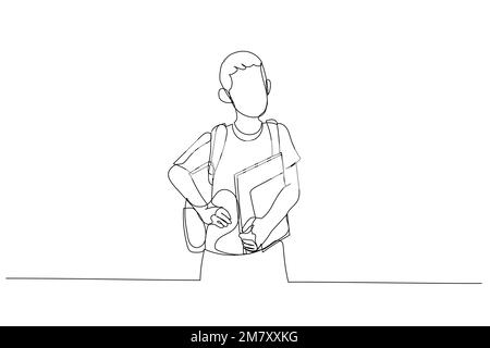 continuous single line drawing of elementary school student girl with ...