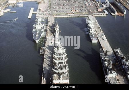 Aerial view of the Destroyer and Submarine Piers and the surrounding ...