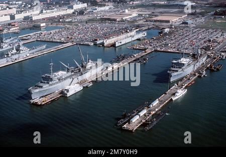Aerial view of the Destroyer and Submarine Piers and Naval Station ...