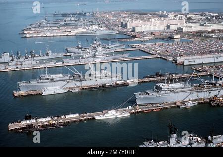 Aerial view of the Destroyer and Submarine Piers and the surrounding ...