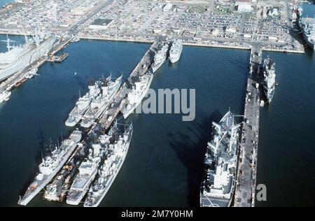 Aerial view of the Destroyer and Submarine Piers and the surrounding ...