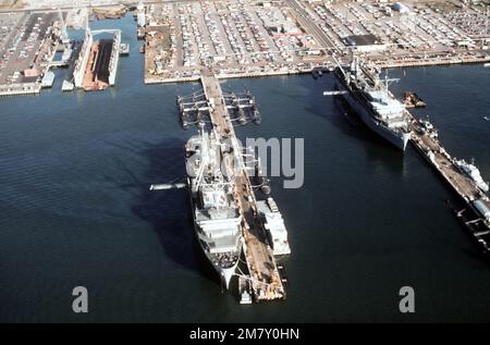 Aerial view of the area surrounding the Destroyer and Submarine Piers ...