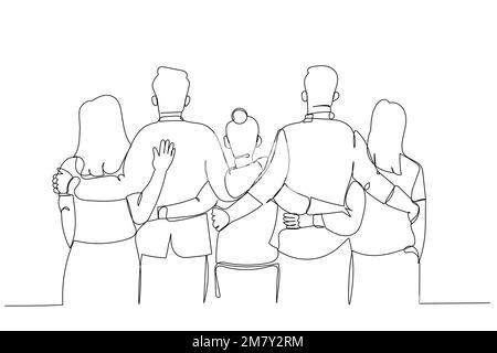 Back view of group of friends hugging. Team of people or community ...