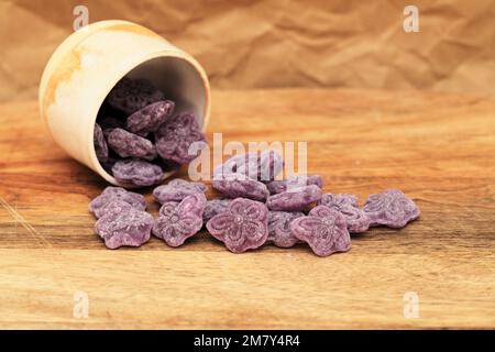 Violet flavoured hard candy typical of Mardrid Stock Photo - Alamy