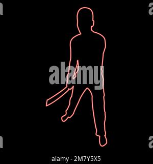 Neon man with sword machete Cold weapons in hand military man Soldier ...