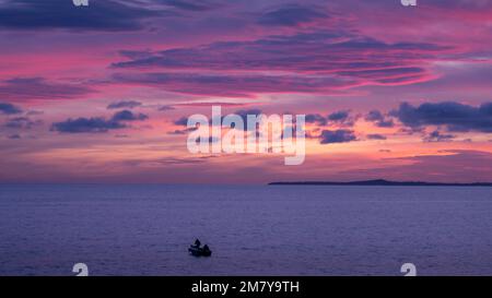 Sunset over the Baie de Anges near Nice Côte-d'Azur in France in winter ...