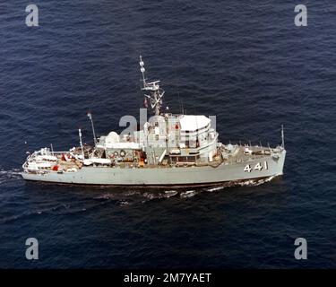 A starboard beam view of the ocean minesweeper USS ADROIT (MSO-509 ...