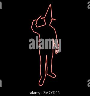 Neon wizard holds magic wand trick Waving Sorcery concept Magician ...