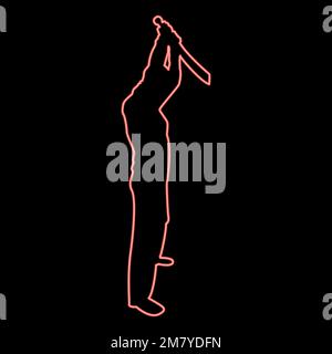 Neon man with sword machete from above Cold weapons in hand military ...