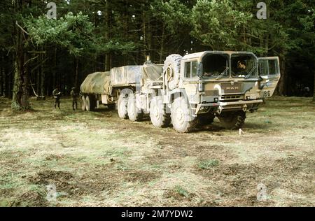 A right front view of a ground-launched cruise missile transporter ...