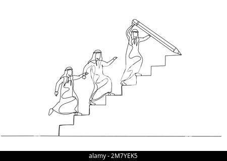 Stairway to success - continuous line drawing, Man running fast up ...