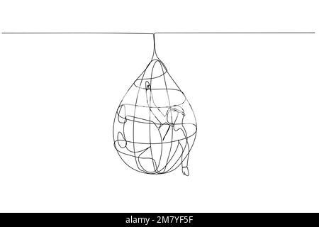 Man caught in a net trap and hung up. Vector illustration depicts ...