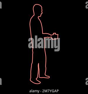 Neon man with saucepan in his hands preparing food Male cooking use ...