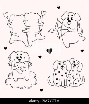 Loving dogs. Romantic pets with heart and cute hugging puppy. Vector ...