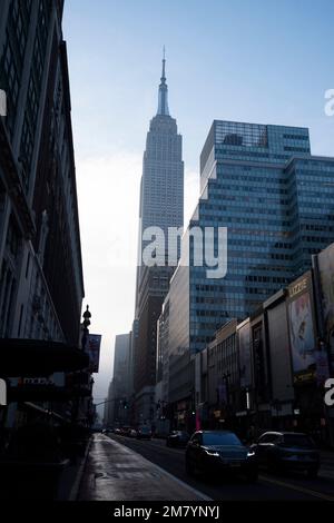 Atmospheric view of the Empire State Building on 34th Street, Midtown ...