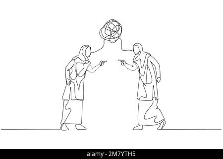Continuous one line drawing angry Arabian businessman fight with mirror ...