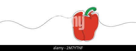 Bell pepper in continuous one line art drawing style. Black linear ...