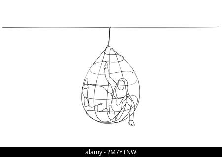 Drawing of business woman tangled in net trap metaphor of business ...