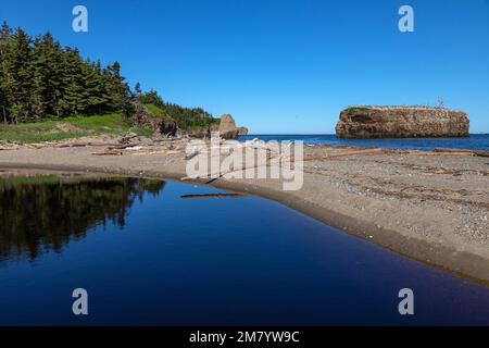 THE BEACH AND ROCK OF BIRD ISLAND, POKESHAW, NEW BRUNSWICK, CANADA ...