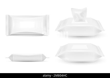 Realistic sachet packet set with top view of isolated sugar pepper and ...