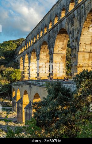 THE THREE-LEVELED PONT DU GARD, OLD ROMAN AQUEDUCT THAT CROSSES THE ...