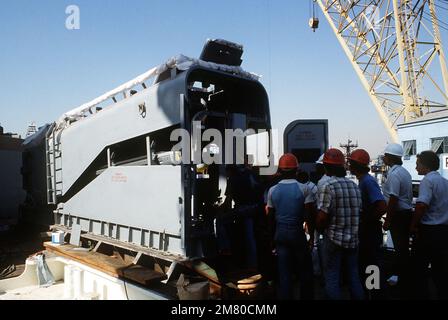 A view of a Tomahawk cruise missile armored box launcher mounted on the ...