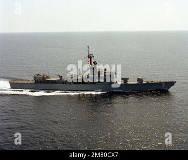 A starboard beam view of the guided missile cruiser USS HUE CITY (CG-66 ...