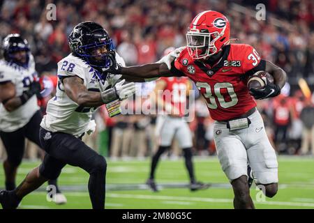 Georgia running back Daijun Edwards runs a drill at the NFL football ...
