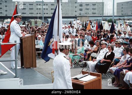 A view of guests attending the commissioning ceremony for the guided ...