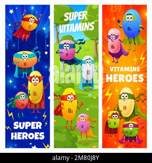 Cartoon B9 vitamin superhero character, isolated vector folic acid ...