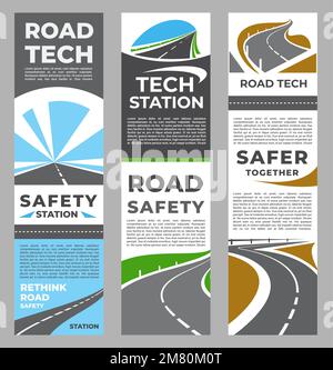 Road safety construction company posters and banners templates set ...