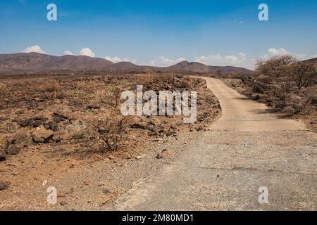 Scenic view of the panaramic desert landscapes in Loiyangalani in ...