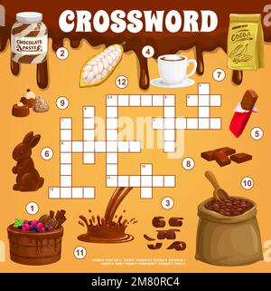 Cocoa and chocolate word search puzzle game worksheet. Vector crossword ...