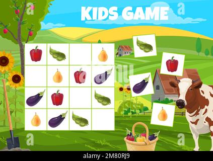 Vector farm sudoku puzzle for kids with pictures. Simple on the farm ...