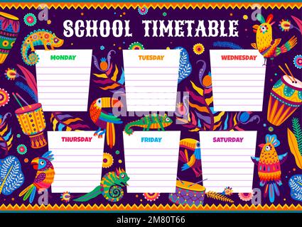 School timetable schedule with brazilian drums and mexican animals ...