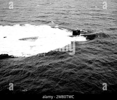 An aerial starboard beam view of the Los Angeles class nuclear-powered attack submarine USS ...