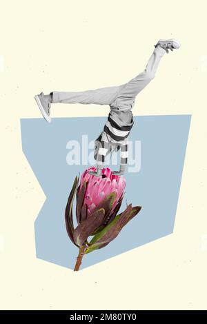 Creative collage of small girl black white colors hold snake big arm ...