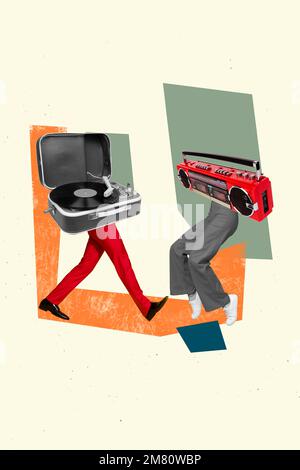 Vertical composite photo collage of bodyless woman vinyl record instead ...