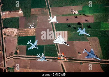 An air-to-air bottom view of an F-14 Tomcat aircraft from Fighter ...