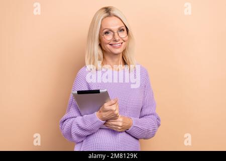Portrait of good mood beaming intelligent businessman touch his chin ...