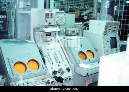A view of the Tartar guided missile systems control console in the ...