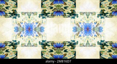 Floral patchwork quilt seamless border. Ornate geo swatch for exotic ...