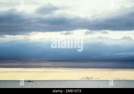 A starboard beam view of a Soviet Papa class nuclear-powered cruise ...