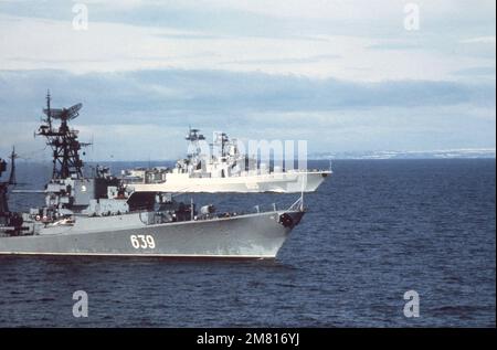 A starboard bow view of the Soviet "Kanin" class missile destroyers in ...