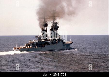 A starboard quarter view of a Soviet Sverdlov class light cruiser ...