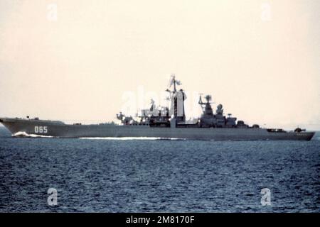 Port beam view of the Soviet Kirov class nuclear-powered guided missile ...